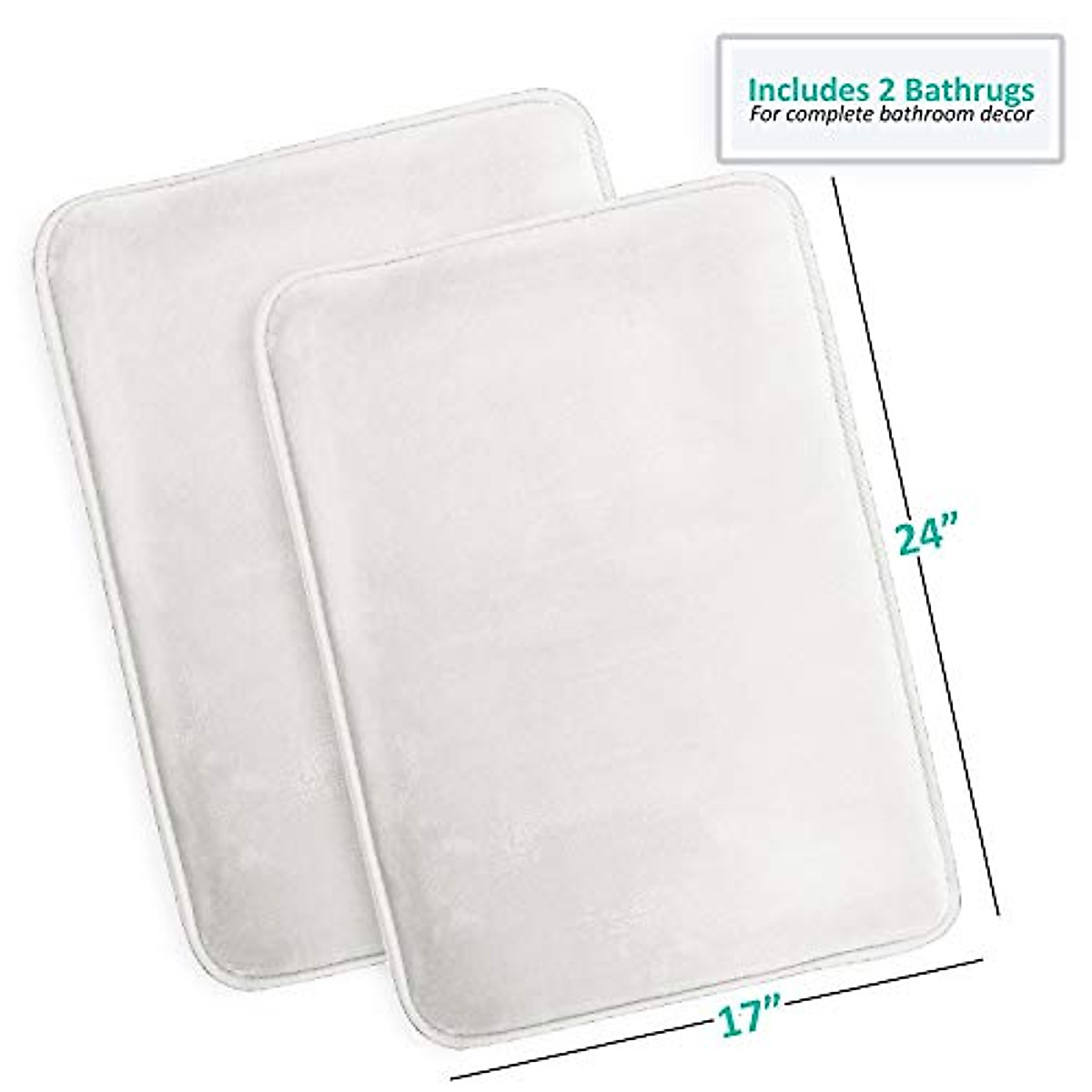 Clara Clark Bathroom Rugs - Ultra Soft Bath Mat, Non-Slip Bathroom Rug Set - Velvet Memory Foam Bath Mats for Bathroom, Set of 2 Bath Rugs, 17 x 24, White