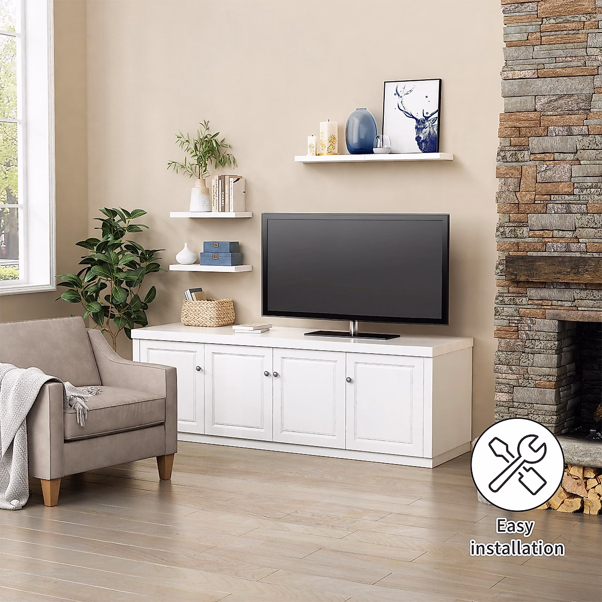 Forbena White Floating Shelves for Bedroom Books Set of 3, Small Wall Bookshelves for Small Spaces, Invisible Wall Mounted Bookshelf for Bathroom Towels, Living Room Decor, Plants, Shoes