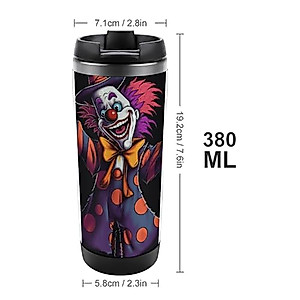 RTFGHJS 13oz Vacuum Insulated Stainless Steel Tumbler with Leakproof Lid Cute Cartoon Clown 304 Stainless Steel Travel Mug Wide Mouth Coffee Cup for Hot & Cold Drinks (380ml)