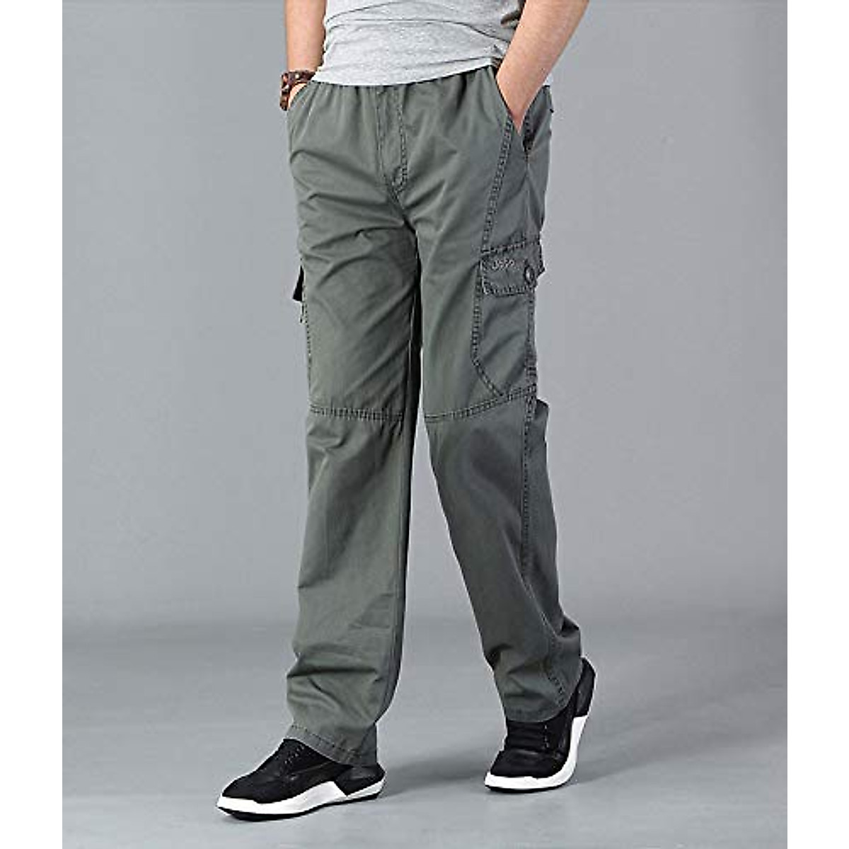 Banana Bucket Men's Full Elastic Waist Loose Fit Lightweight Workwear Pull On Cargo Pants