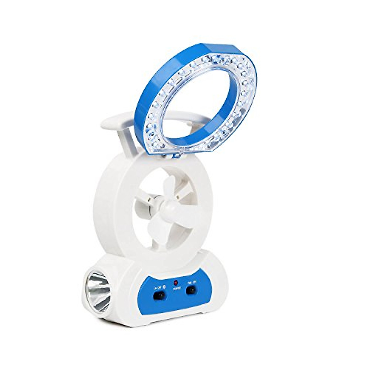 iMounTEK Mini Portable Cooling Rechargeable Electric Powered Small Quiet Desktop Table Fan W/ 22 LED Desk Lamp/Light & Powerful LED Flashlight (Blue)