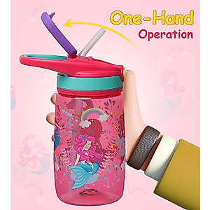 Opard Kids Water Bottle, BPA Free Tritan 13.5oz Water Bottle with Leakproof Lid, Straw & Carrying Loop for Toddlers