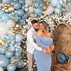 Dusty Blue Gold White Balloon Garland Arch Kit 146 Pcs Blue White Sand Gold Balloons Garland Kit Include Blue Gold White Balloons for Baby Shower Wedding Birthday Bridal Party Decorations