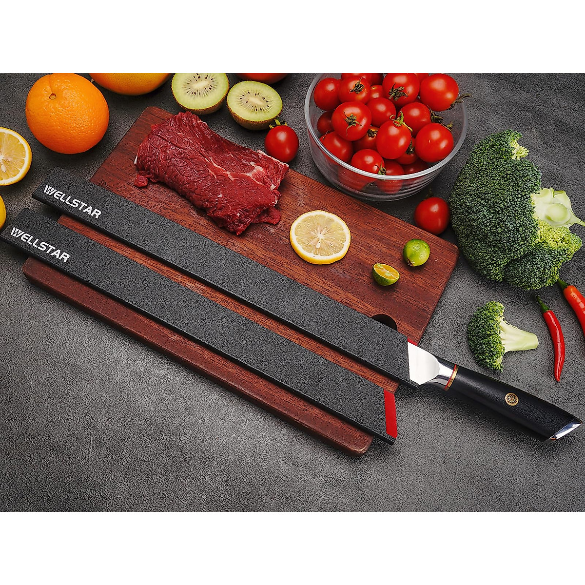 WELLSTAR Knife Edge Guards Set, 2 Piece 14 Inch Universal Blade Covers, BPA Free ABS Protective Long Blade Sheaths, Non-Scratch Felt Lining Brisket Knives Covers (Knives not included)