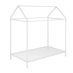 CITYLIGHT House Twin Bed for Kids, Metal Twin Platform Bed with Roof, Montessori Bed, Floor Bed for Kids Boys Girls,No Box Spring Needed(Twin, White)