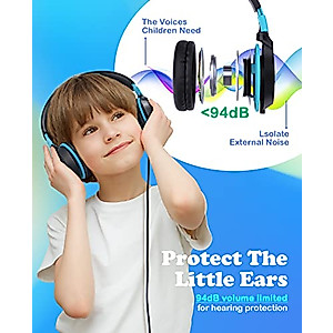 DyBaxa Kids Headphones Wired, Foldable On Ear Headset, Volume Limiter 94dB, Over-Ear Headphones for School Online Classes Travel Children, 3.5mm Jack Compatible Smartphones, Black Blue