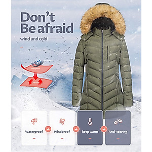 CREATMO US Women's Hooded Puffer Jacket Water-Resistant Insulated Quilted Coat Army Green XL