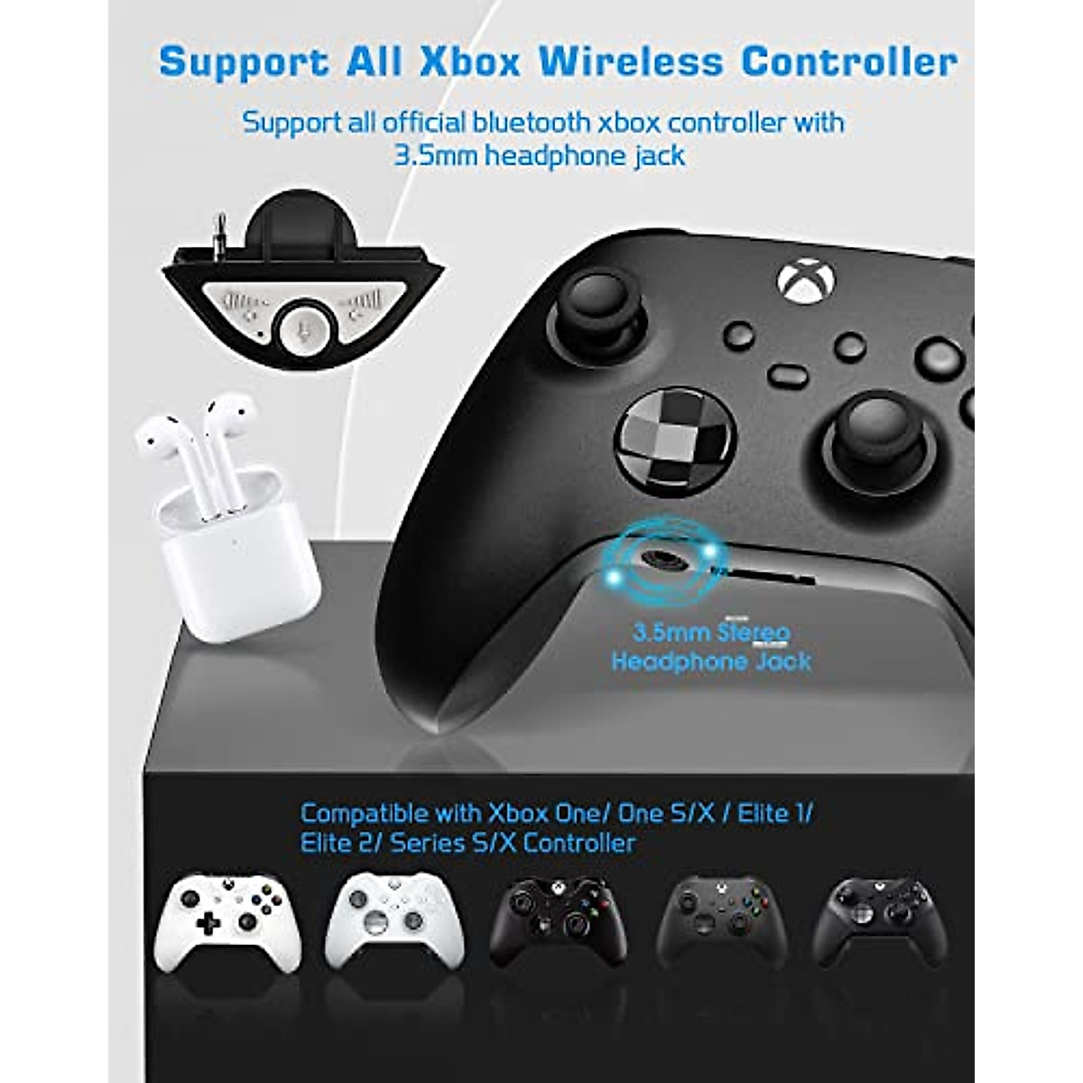 OLCLSS Bluetooth Headset Adapter for Xbox Controller, Xbox One Headset Adapter, Xbox Mic Adapter for Xbox One/One S/X/Elite 1/ Elite2/ Series S/X Controller