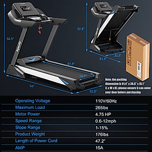 Goplus 4.75HP Folding Treadmill with 15% Auto Incline and APP, Commercial Heavy Duty Superfit Treadmill with 20 Preset Programs, Bluetooth Speaker, Soft Drop System, Pause, Running Machine for Home
