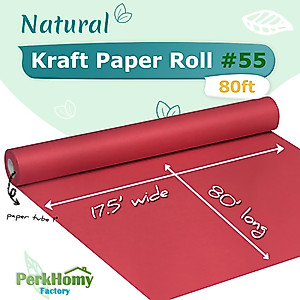 PerkHomy Red Kraft Paper Roll 17.5" x 960" (80') for Gift Wrapping Bulletin Board Bouquet Flower Kids Wall Art Craft Packing Moving Shipping Parcel Postal Floor Covering Table Runner 80GSM 55LB (Red,