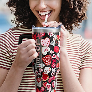 owbgsdh 40 oz Heart Tumblers with Handle and Straw, Heart 40oz Stainless Steel Vacuum Insulated Travel Coffee Mug Cup Water Bottle, Stuff Accessories Gifts for Women