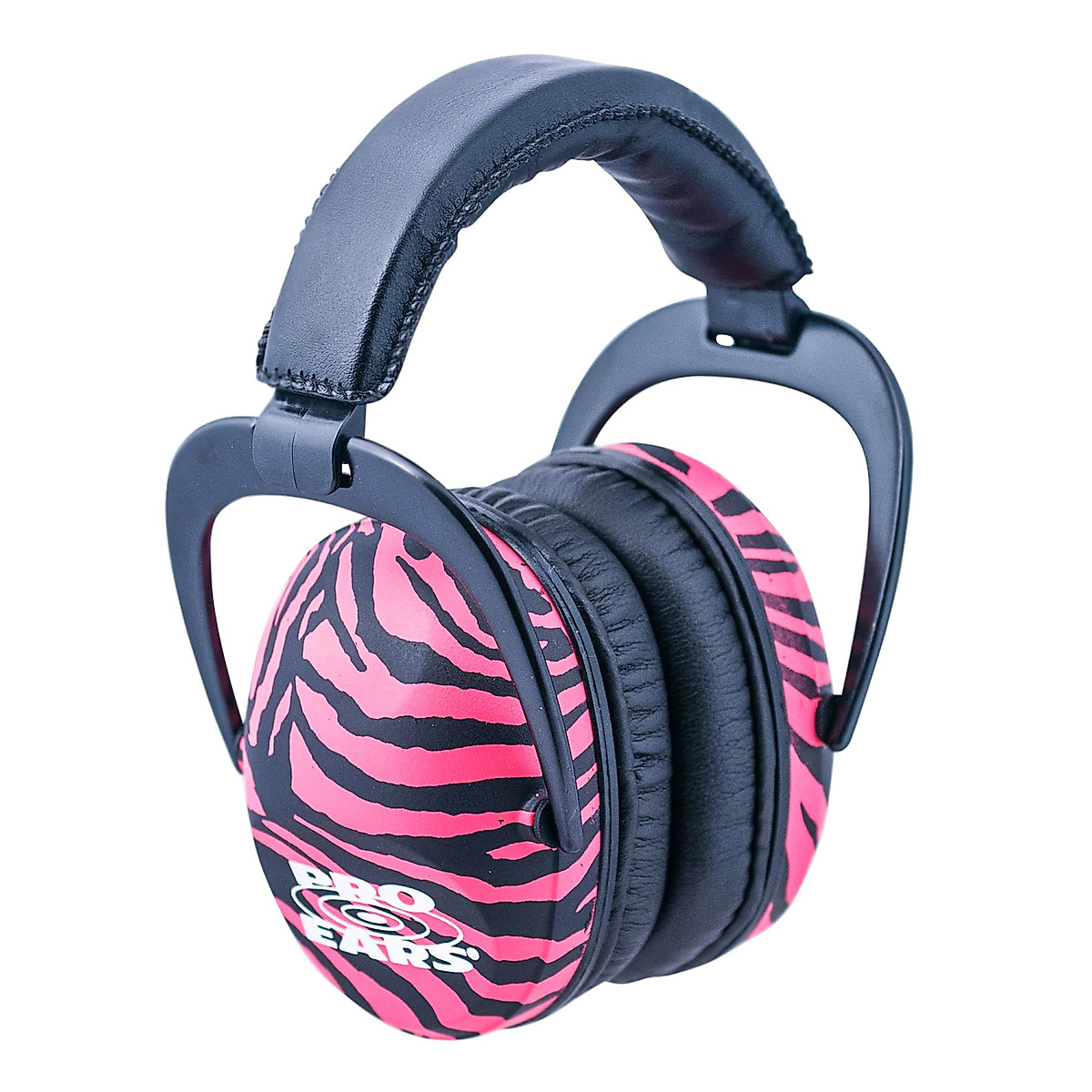 Pro Ears Ultra Sleek Passive Hearing Protection Ear Muffs, Superior Comfort for Long Gun Use, Indoor and Outdoor Range, NRR 26, Made in USA, Adjustable and Padded, Pink Zebra