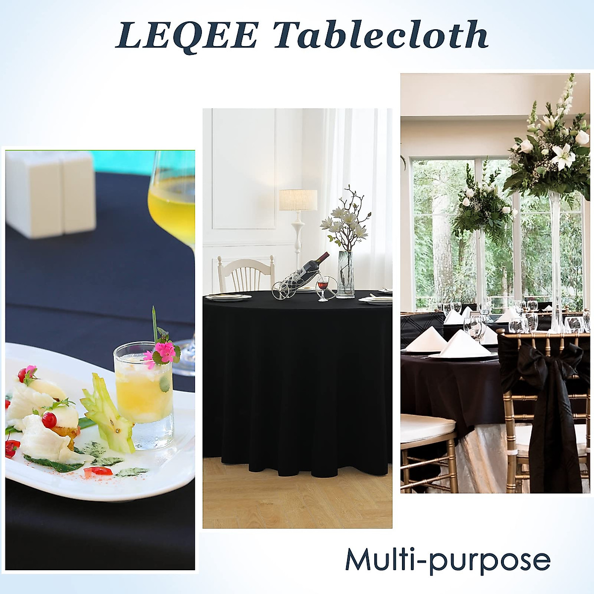 LEQEE Round Tablecloth,120inch Stain and Wrinkle Resistant Polyester Table Cloth,Decorative Fabric Table Cover for Kitchen,Dinning,Party,Wedding Round(Black)