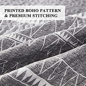 Andency Grey Quilt Set King (106x96 Inch), 3 Pieces(1 Striped Triangle Printed Quilt and 2 Pillowcases), Bohemian Summer Lightweight Reversible Microfiber Bedspread Coverlet Sets