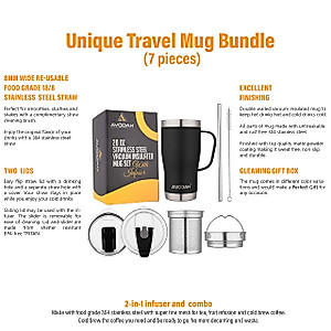 AVODAH 20 oz Tea Cup with Tea Infuser and Lid. Tea Infuser Mug with Tea Strainer, Two Lids & Straw. Coffee Travel Mug with Tea Accessories for Cold Brew (Lilac)