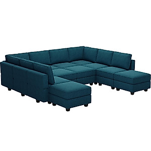 Belffin Terry Fabric Oversized U Shaped Sectional Sofa with Chaise Modular Sectional Sofa Couch for Living Room Convertible Sleeper Bed. Peacock Blue Couch