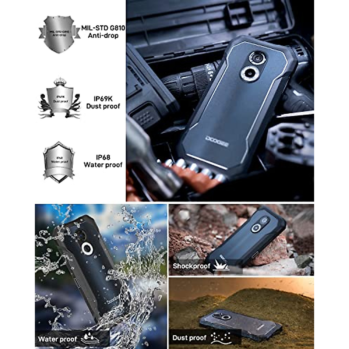 DOOGEE Android 12 Rugged Smartphone - 2022 S61 Rugged Phone - 20MP Night Vision Camera - 6GB+64GB - IP68 Waterproof Unlocked Cell Phone Outdoor- 5180mAh Battery - 6.0" IPS HD- Dual SIM 4G (Frosted)