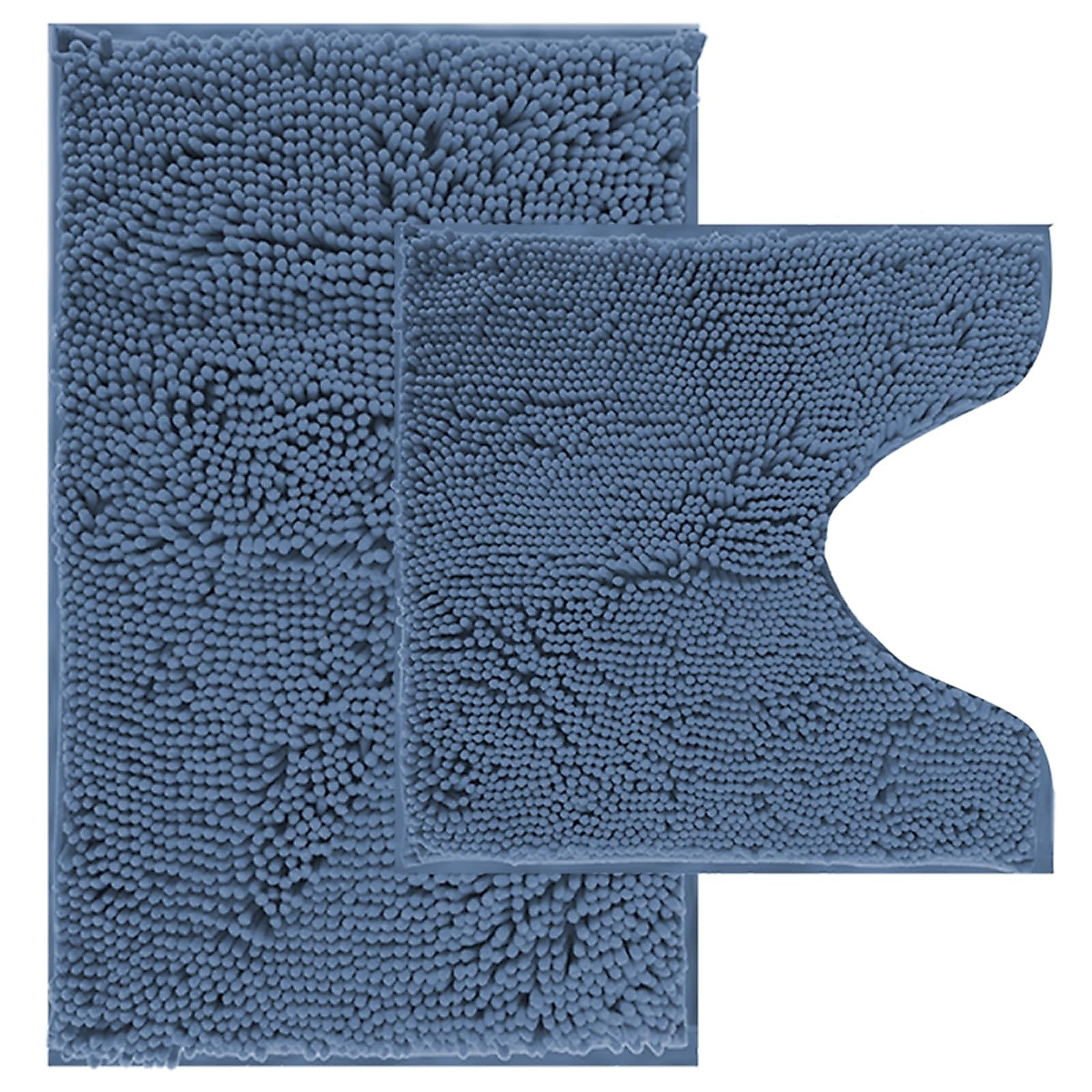 Blue Bath Toilet Rugs Chenille Bath Mats Set 2 Piece Extra Soft and Absorbent Shaggy Rugs, Machine Wash and Dry, Perfect Plush Bath Mats for Tub, Shower, Bathroom ​Decor, Washable Carpets Set