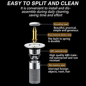 2Pcs Bathroom Sink Stopper Hair Catcher, Pop Up Sink Drain Filter with Removable Stainless Steel Filter Basket Hair Catcher, for US Bathroom Sink Stopper Replacement.