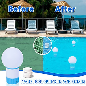 Pool Chlorine Floater for 1 Inch Tablets, 2 in 1 Floating Chlorine Dispenser with 3.4 Inch LED Ball Lights, Chlorine Tablet Holder for Small Above Ground and Inground Pools, Spa, Hot Tub-2 Pack