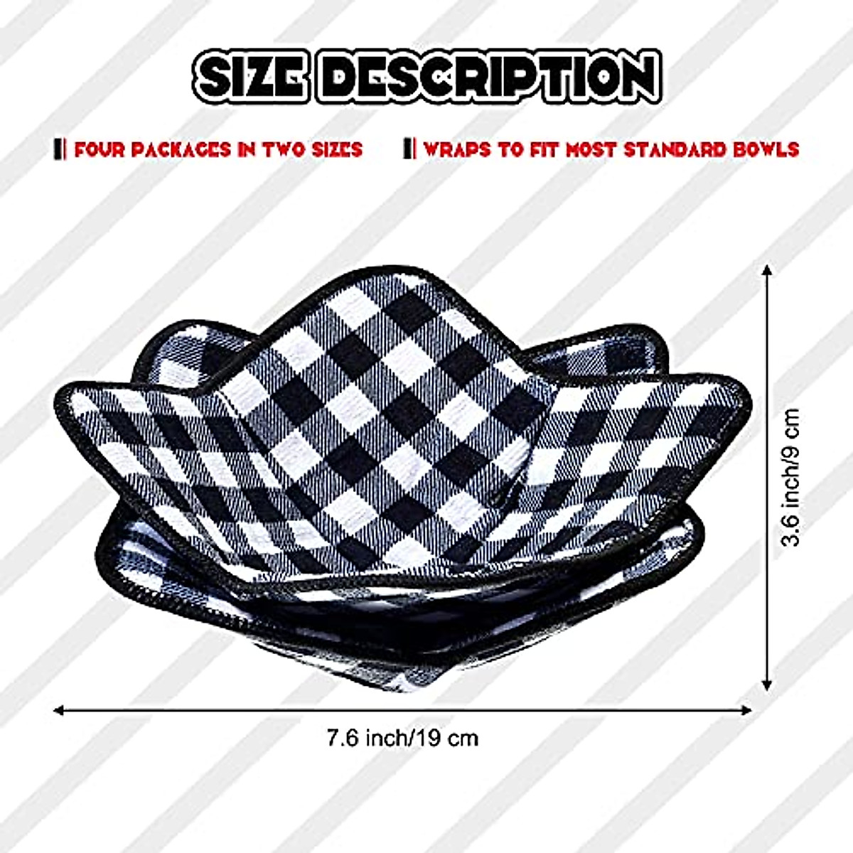 4 Pieces Buffalo Plaid Bowl holders Sponge and Microfiber Small Bowls Holder Bowl Potholders for Microwave Bowl Food Warmer for Home Kitchen and Hot Bowl Holder (Black, White)