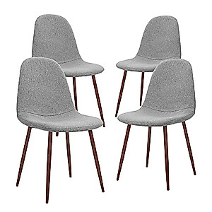 CangLong Fabric Cushion Seat Back, Mid Century Metal Legs for Kitchen Dining Room Side Chair, Set of 4, Grey