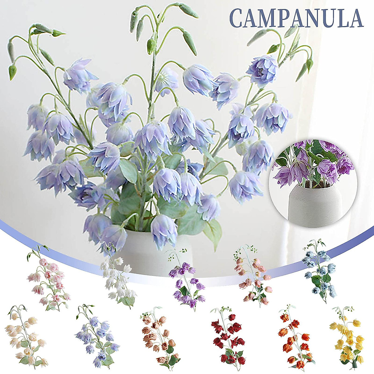 Fake Flowers,Artificial Plants & Flowers,Artificial Flowers Campanula 15 Flower Heads,Artificial Flowers Wind Chime Orchid Wedding Holding Flowers Bouquet Garden Wedding Party Office Decoratio (F)