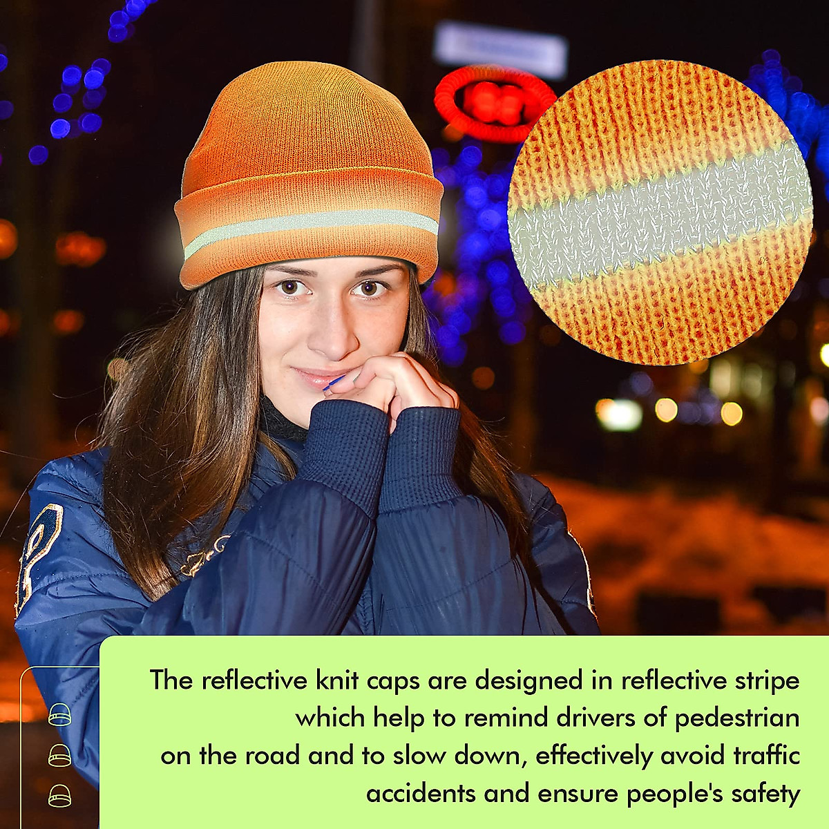 Reflective Knit Hat Safety Beanies Adult High Visibility Beanie Neon Winter Knit Caps with Reflective Stripe (Black, Orange, Fluorescent Yellow)