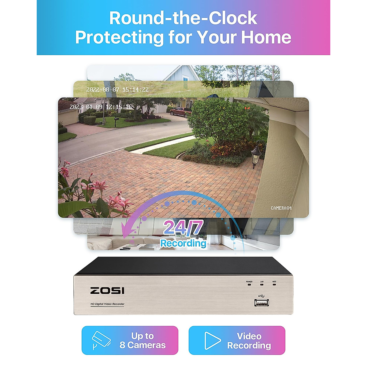 ZOSI 3K Lite Security Camera System with AI Human Vehicle Detection,H.265+ 8CH HD TVI Video DVR Recorder with 4X HD 1920TVL 1080P Indoor Outdoor Weatherproof CCTV Cameras,Remote Access,1TB Hard Drive