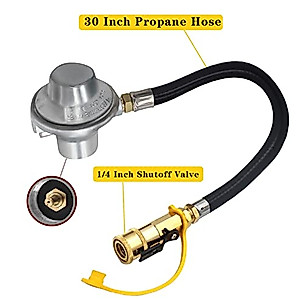 MCAMPAS Low Pressure 1LB Propane Tank Gas Regulator Valve with 1/4 Quick Connect Shut Off Valve for Outdoor Camper Grill Stove, Heater, Fireplace, Fire Pit