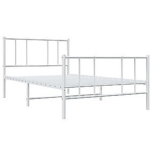 vidaXL Sturdy Steel Single Bed Frame with Headboard & Footboard - White - Metal Slats for Breathability - Convenient Under-Bed Storage Space - 81.5" x 41.3" x 35.4"