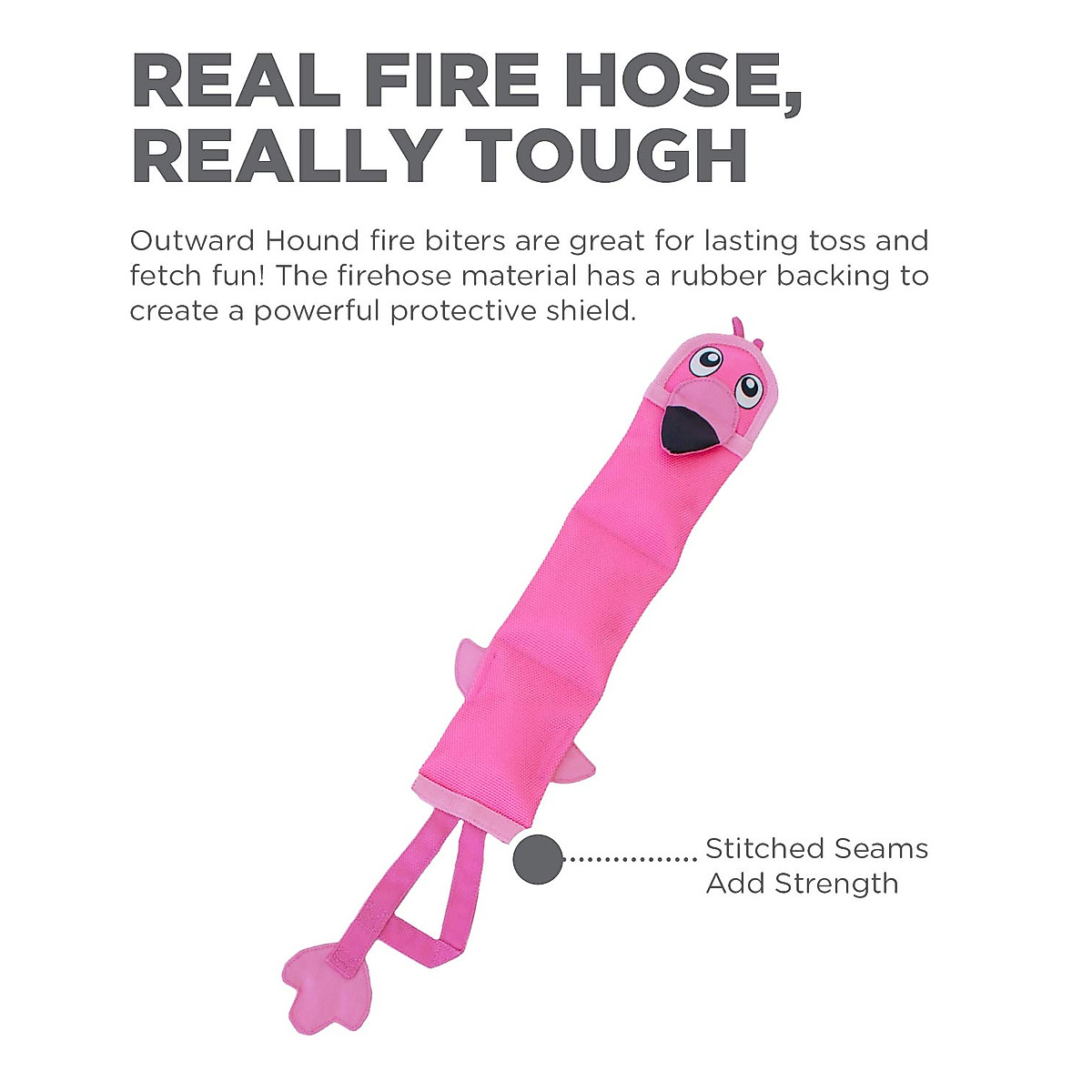 Outward Hound Fire Biterz Flamingo Plush Firehose Material Interactive Dog Toy, Large