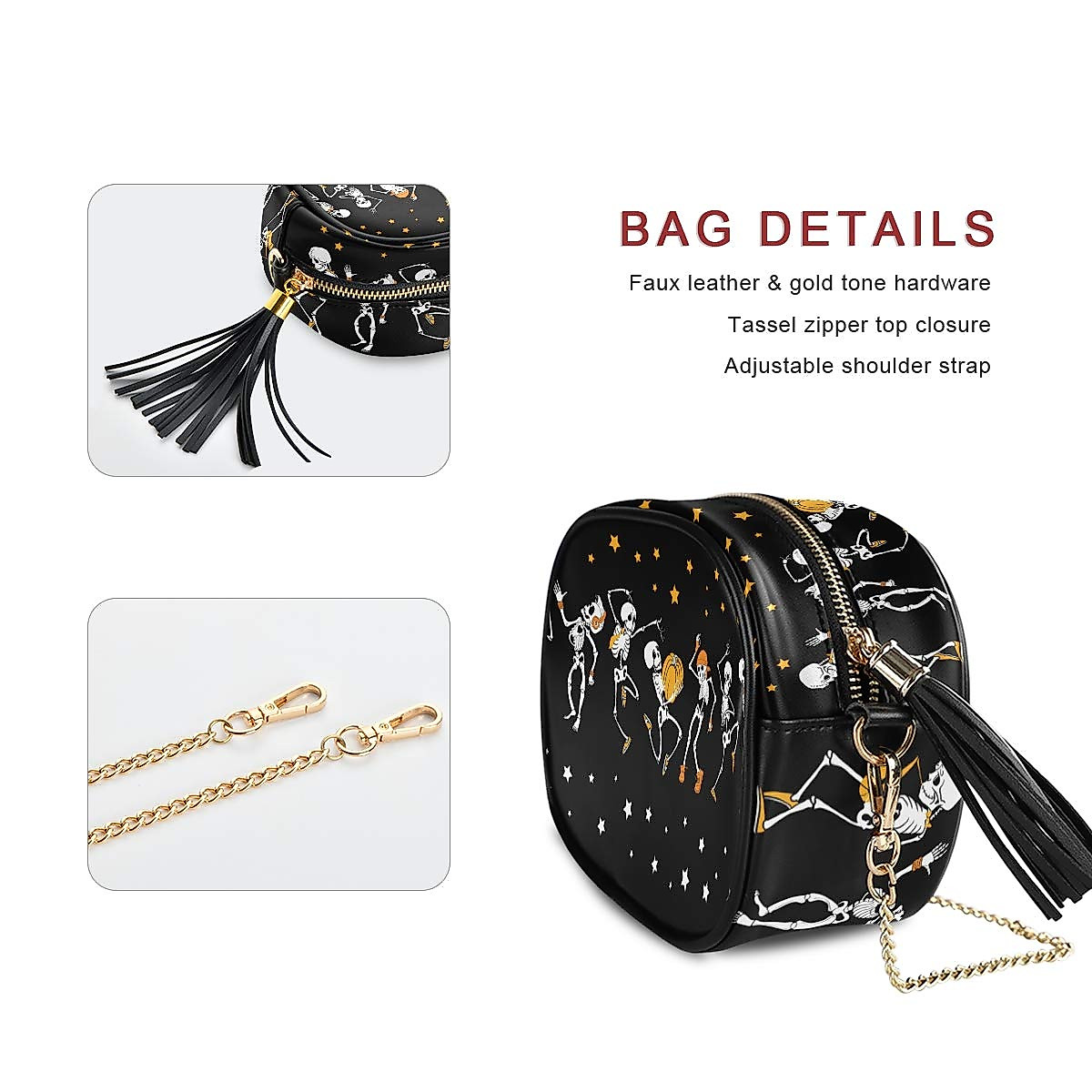 ALAZA Cute Sugar Skull Pumpkin Star Halloween PU Leather Small Crossbody Bag Purse Wallet Cell Phone Bags with Adjustable Chain Strap & Multi Pocket