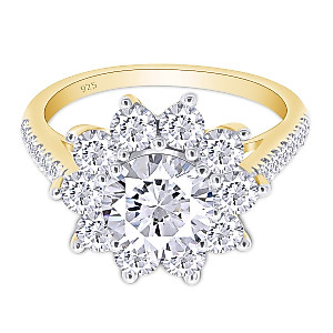 SAVEARTH DIAMONDS 1.70 Carat Round Cut Lab Created Moissanite Diamond Flower Engagement Wedding Ring In 14K Yellow Gold Over Sterling Silver Jewelry For Women (D Color, VVS1 Clarity) Ring Size-8.5