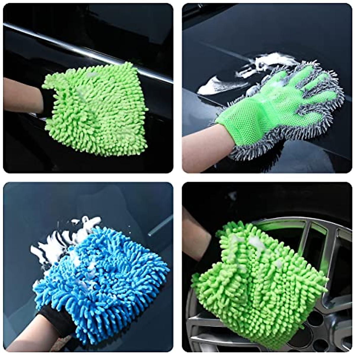 POLYTE Microfiber Chenille Car Wash and Dust Mitt and Glove Set, 3 Pack