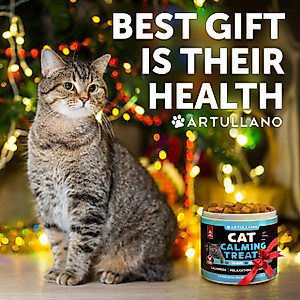 Hemp Cat Calming Treats - Cat Anxiety Relief - Storm Anxiety, Сomposure, Grooming, Separation, Travel - Calming Aid for Cats with Hemp Oil, L-Theanine - Cat Melatonin - Made in USA - 135 Soft Chews