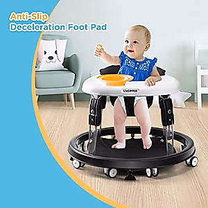 Uuoeebb One-Touch Folding Baby Walker, Anti-Roll 8-Wheel Round Chassis, 5-Speed Height Adjustment, with Large Dinner Plate and Brake. 6-18 Months Baby Walker.