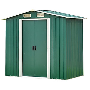 Steel Garden Storage Shed 6' x 4' - Utility Tool House with Vents Garden Storage House Metal Shed for Patio (Green)