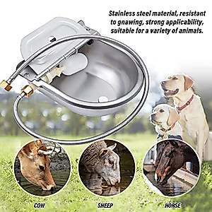 KHEARPSL Automatic Waterer Dog Water Bowl Dispenser Livestock Water Trough Stainless Steel Auto Water Bowl for Horse Dog Cattle Chicken Pig Goat (Waterer+Pipe)