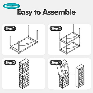 Kennkari 9 Tier Shoe Rack with Dustproof Cover, Free Standing Shoes Organizer, Narrow Shoe Storage Rack, 20-pair (Black)