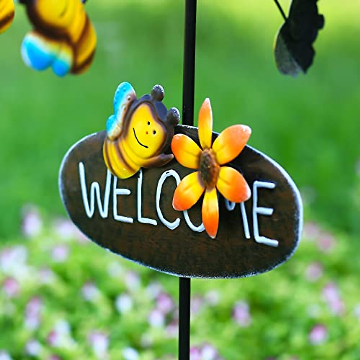 Decorative Honey Bees Metal Wind Spinners for Yard and Garden with Welcome Sign,Lawn Pathway Decoration Metal Kinetic Pinwheels Windmill Whirlygigs(Bees)