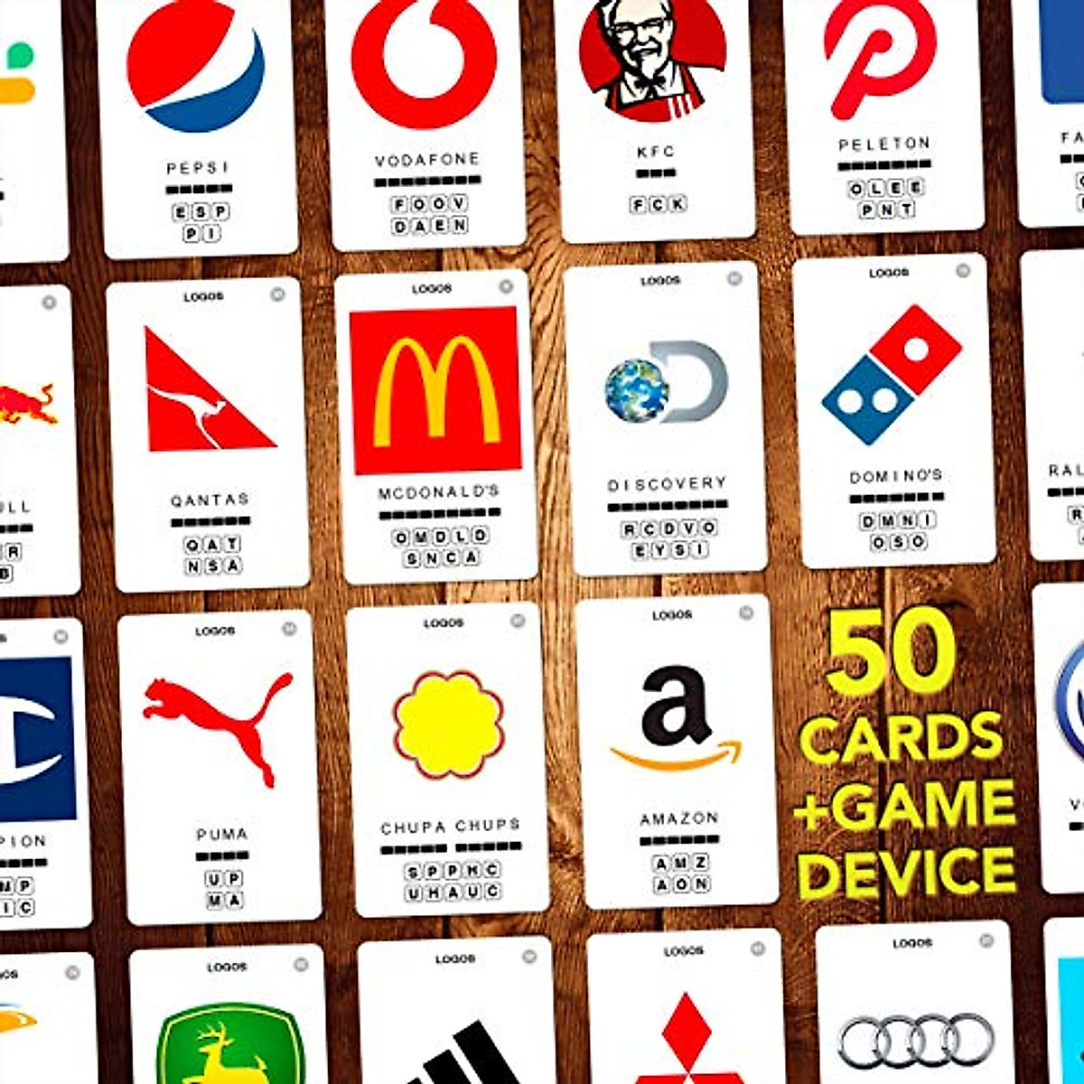 100 PICS Logos Travel Game - Guess 100 Logos | Flash Cards with Slide Reveal Case | Card Game, Gift, Stocking Stuffer | Hours of Fun for Kids and Adults | Ages 6+