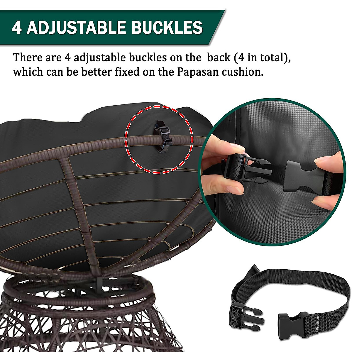 Iceberg Elf Outdoor Papasan Cushion Cover Only,(for 40in-50in Papasan Cushion Cover Waterproof) Black, Zipper Design for Easy Closure and Removal, Silky Smooth Fabric