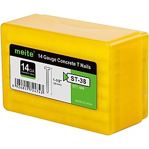 meite 14 Gauge Concrete T Nails for Pneumatic Concrete Nailer Gun - 1-1/2" Length Galvanized Concrete Finish Nails (400 PCS/BOX)