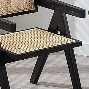 ZHENGHAO Rattan Dining Chairs Set of 2, Mid Century Modern Chairs with Mesh Back, Accent Cane Kitchen Chairs Comfy Side Chair with Arms for Dining Room/Restaurant/Living Room, Black