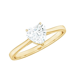 Rosec Jewels Certified Moissanite 7mm Heart Engagement Ring, D-Vs1 Quality, Moissanite Diamond Solitaire Ring - Ready To Gift, 14K Yellow Gold, Size:US 6.50