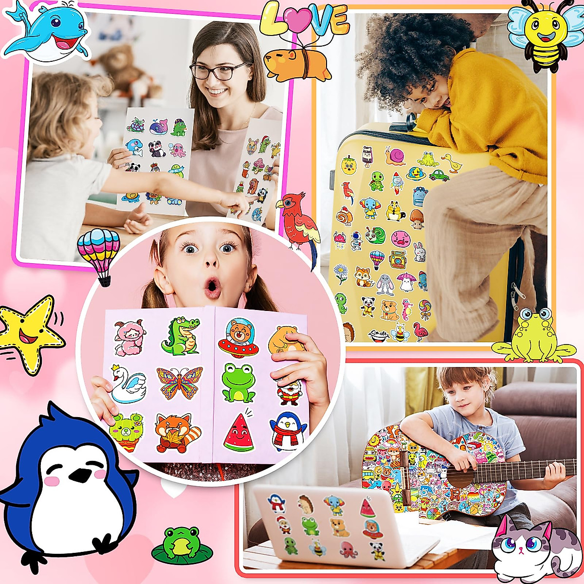 LIFEBE 600Pcs Cute Animal Stickers, Waterproof Vinyl Cute Aesthetic Stickers for Water Bottle, Skateboards and Notebooks, Laptop Stickers for Teens Girls Kids Adults