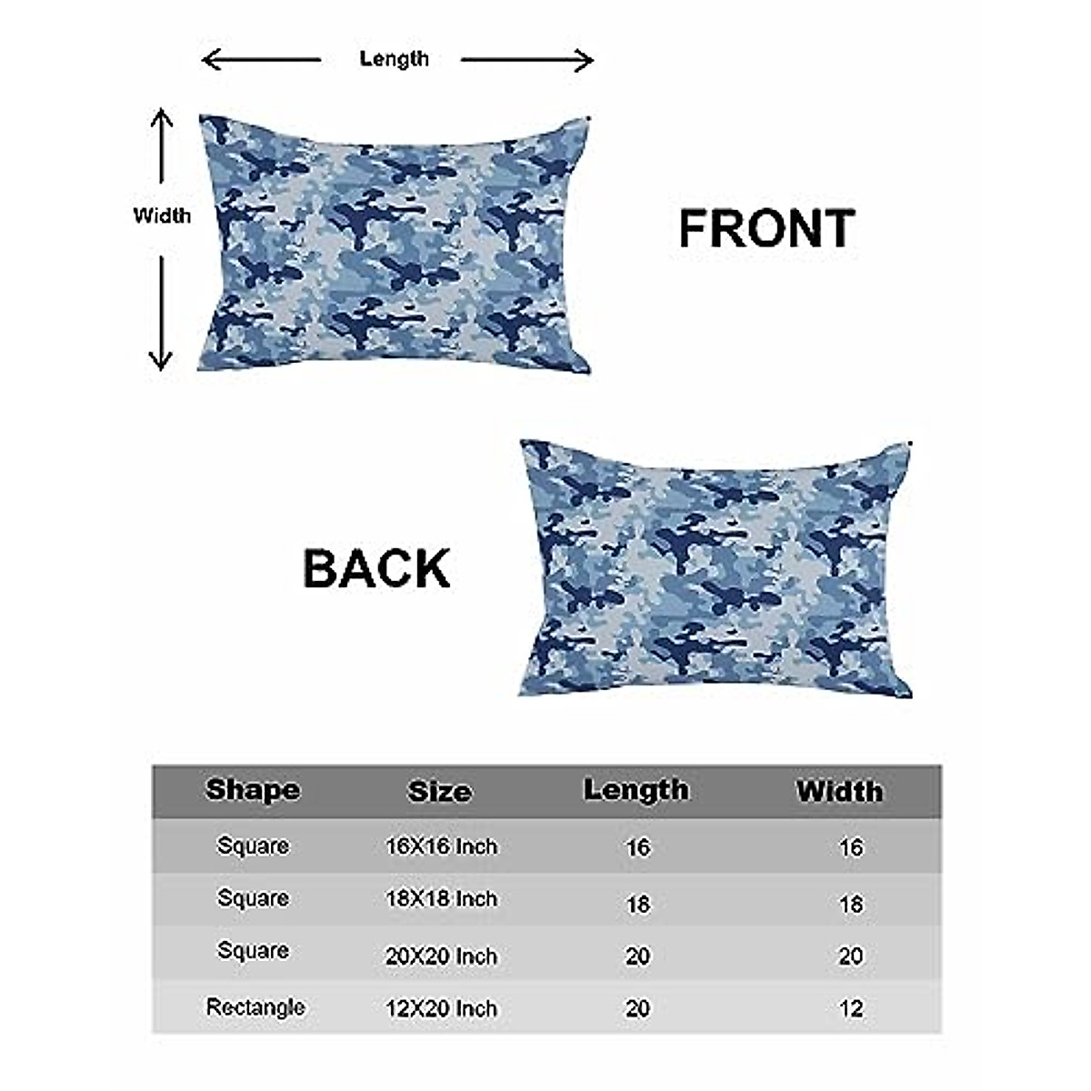 Throw Pillow Covers Set of 2, Lumbar Pillow Case Blue Camouflage Cotton Linen Rectangular Cushion Case Pillowcase for Couch Sofa Living Room Bedroom Decorative, 12 x 20 Inches