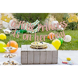 A Little Princess Is on Her Way Banner, Princess Themed Baby Shower Decorations, Crown Welcome Baby Party Decor, Baby Girl 1st Birthday Party Supplies Rose Gold & Gold