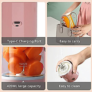 Gbasics Portable Blender USB Rechargeable, Personal Size Blender for Shakes and Smoothies, 14.2 Oz Mini Juicer Cup for Sports, Travel Outdoors and Kitchen